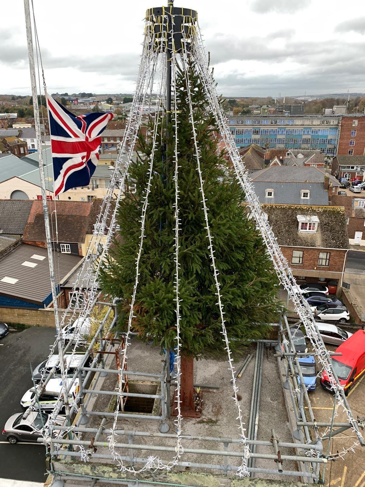 NEWPORT'S CHRISTMAS TREE LOFTED ATOP OF THE TOWN'S FIRE STATION ...