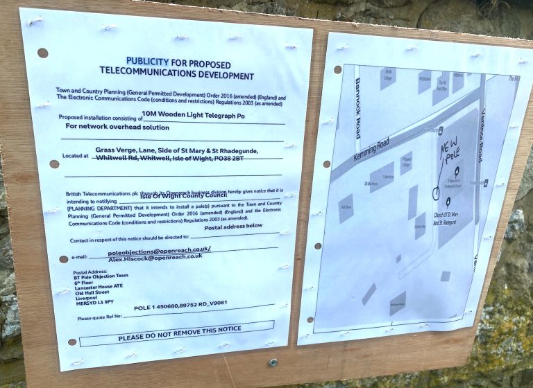 ANGER IN WHITWELL AS OPENREACH SET TO INSTALL 10M TELEGRAPH POLE ...