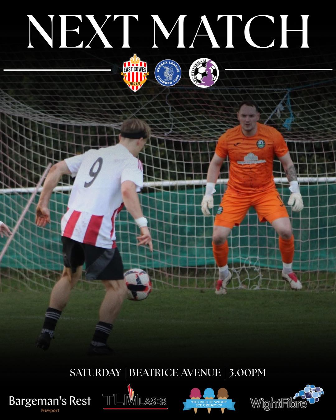 VICS TO FACE WESSEX PREM LEADERS STONEHAM AT BEATRICE AVENUE TODAY ...